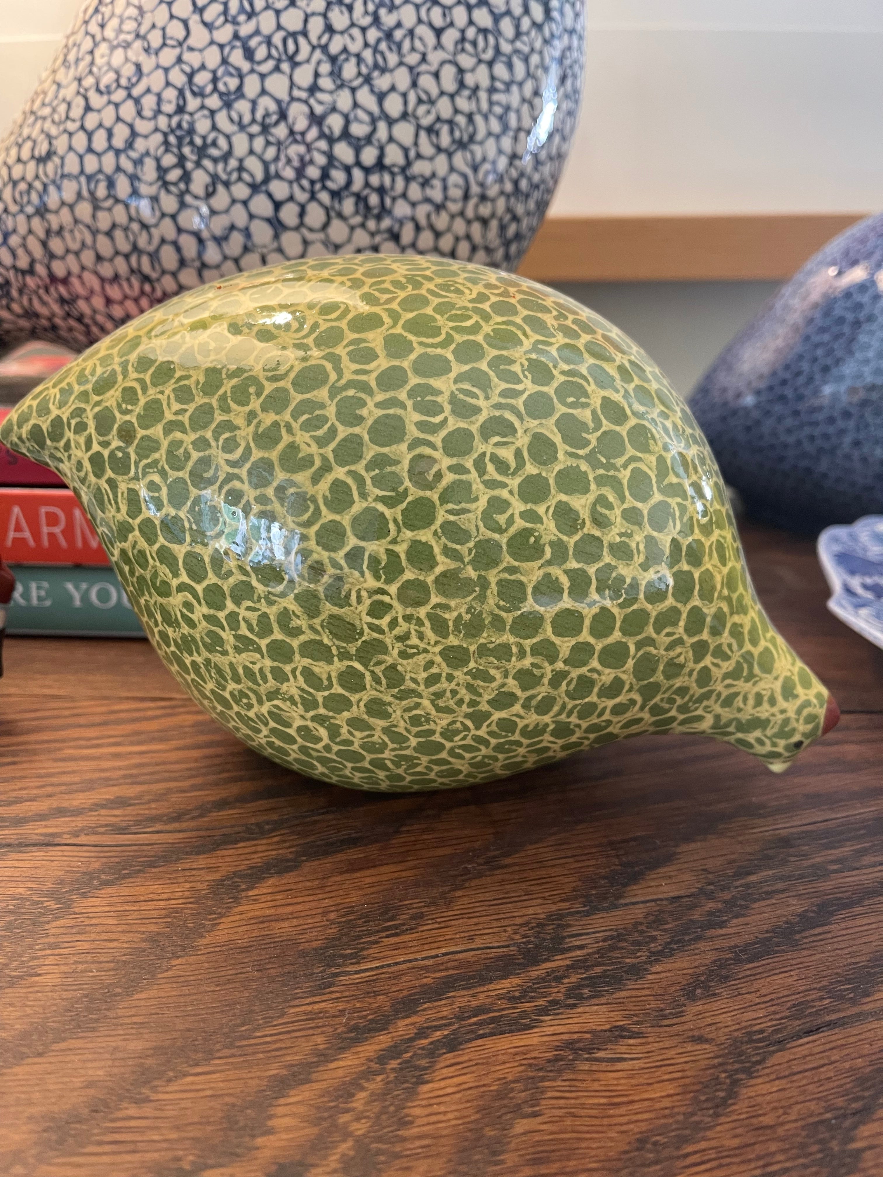 French ceramic quail pecking green and yellow – HareThistle