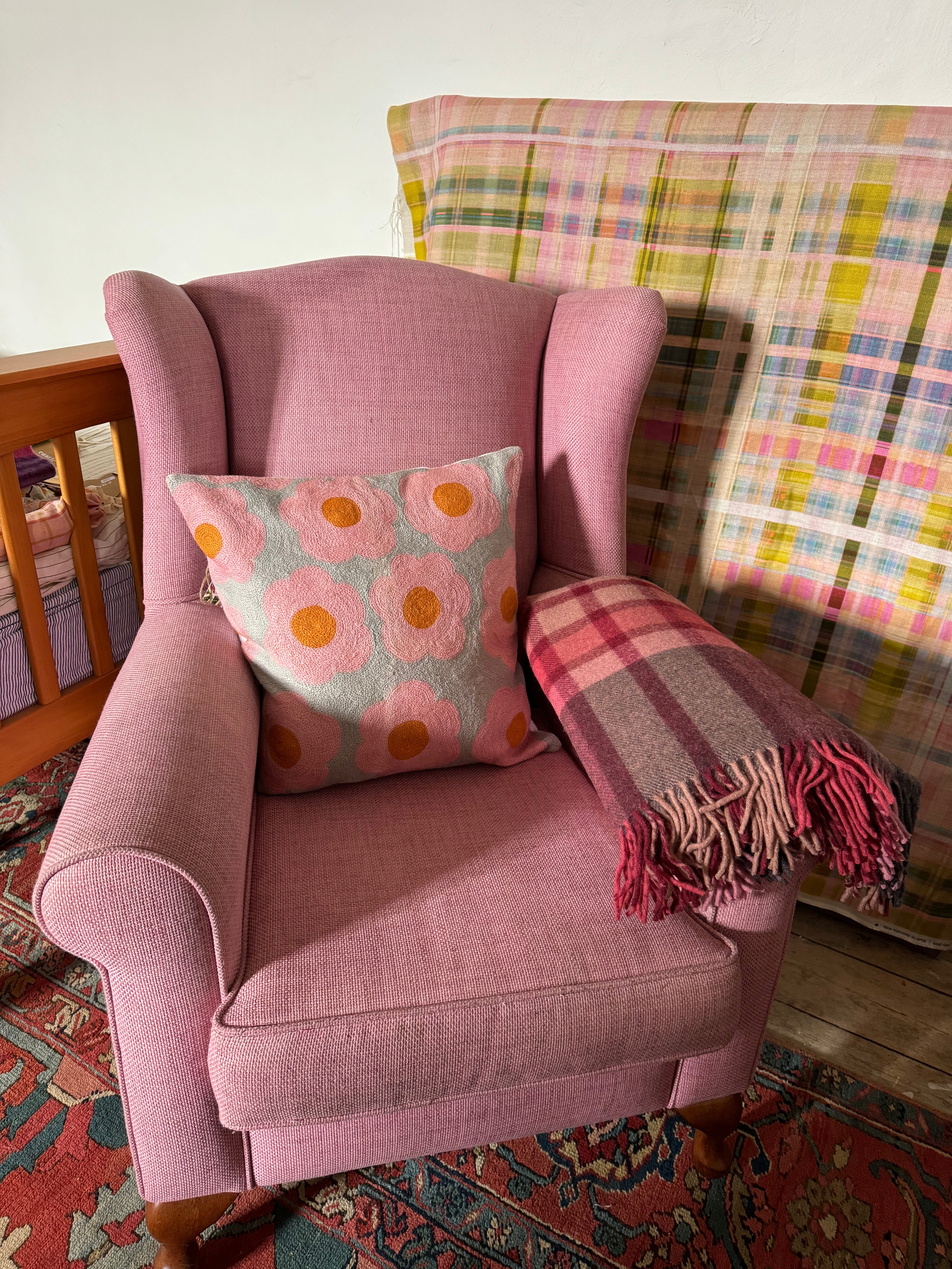 Pink antique Wingback armchair – HareThistle